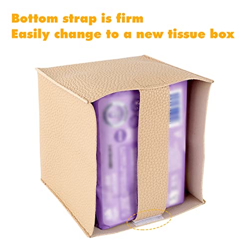 DIGHEIGG Tissue Box Cover, Modern PU Leather Square Tissue Box Holder - Bathroom Organizer Decorative Box Holder for Vanity Countertop, Night Stands, Office Desk & Car 5"X5"X5" - Beige
