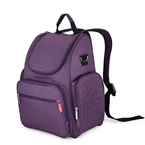 insular Diaper Bag Backpack, Multi-Function Travel Back Pack, Waterproof Changing Bag for Mom Girls, Large Capacity Baby Bag with Stroller Straps and Changing Pad, Purple