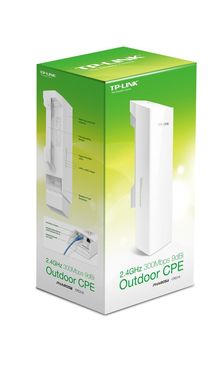 TP-Link Long Range Outdoor WiFi Transmitter β 2.4GHz, 300Mbps, High Gain Mimo Antenna, 5km+ Point to Point Wireless Transmission, Poe Powered W/Poe Adapter Included, Wisp Modes (CPE210) (Renewed)