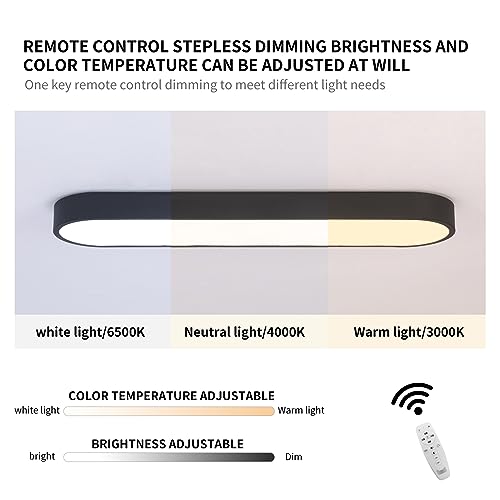 Becailyer Dimmable LED Ceiling Light, Modern Linear Black Flush Mount Ceiling Light, Metal Ceiling Chandelier Lighting Fixture for Living Room Bedroom Dining Room Office Hallway Aisle (60W/23.6in L)