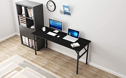 SDHYL Folding Desk, 60inch No Assembly Folding Desks for Small Spaces Sturdy Computer Desk, Functional Home Office Desks, Study Writing Desk Office Table Workstation for Home Office, Black