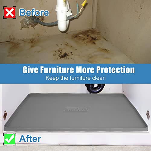 BEESVO Under Sink Mat Kitchen & Bathroom Cabinet Liner, 34" x 22" Silicone Waterproof Under Sink Drip Tray, Hold up to 3.3 Gallons Liquid, Cool Grey