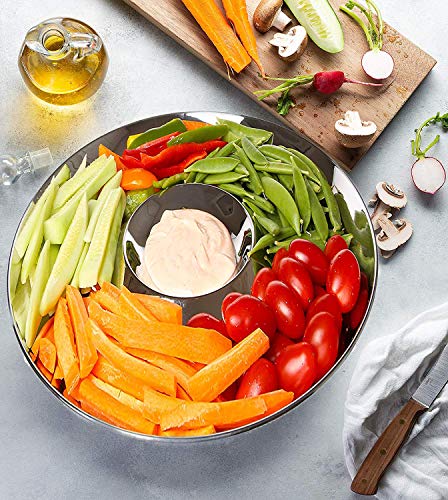 Chip and Dip Serving Bowl, Elegant Serving Dish - Great for Chips, Dips, Appetizer, Fruit Bowl, Salad and Snack β Stainless Steel Chips and Dip Plate