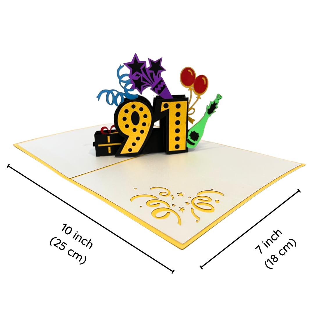 ALPHAK Happy 91st Birthday 3D Pop Up Card, Birthday 3D Greeting Card, 91st Birthday Gifts