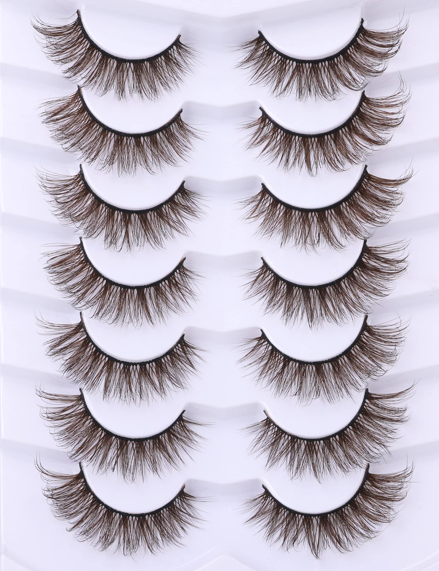 ALPHONSE Brown Lashes Strip, Dark Brown Colored False Lashes Extensions, Natural Look Short Wispy D Curl Brown Eyelashes 7 Pairs Pack