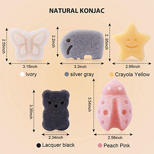 KECUCO Konjac Baby Sponge for Bathing, Natural Kids Bath Sponges for Infants, Toddler Bath Time, Cute Shapes Natural and Safe Plant-Based Konjac Baby Bath Accessories, 5pcs