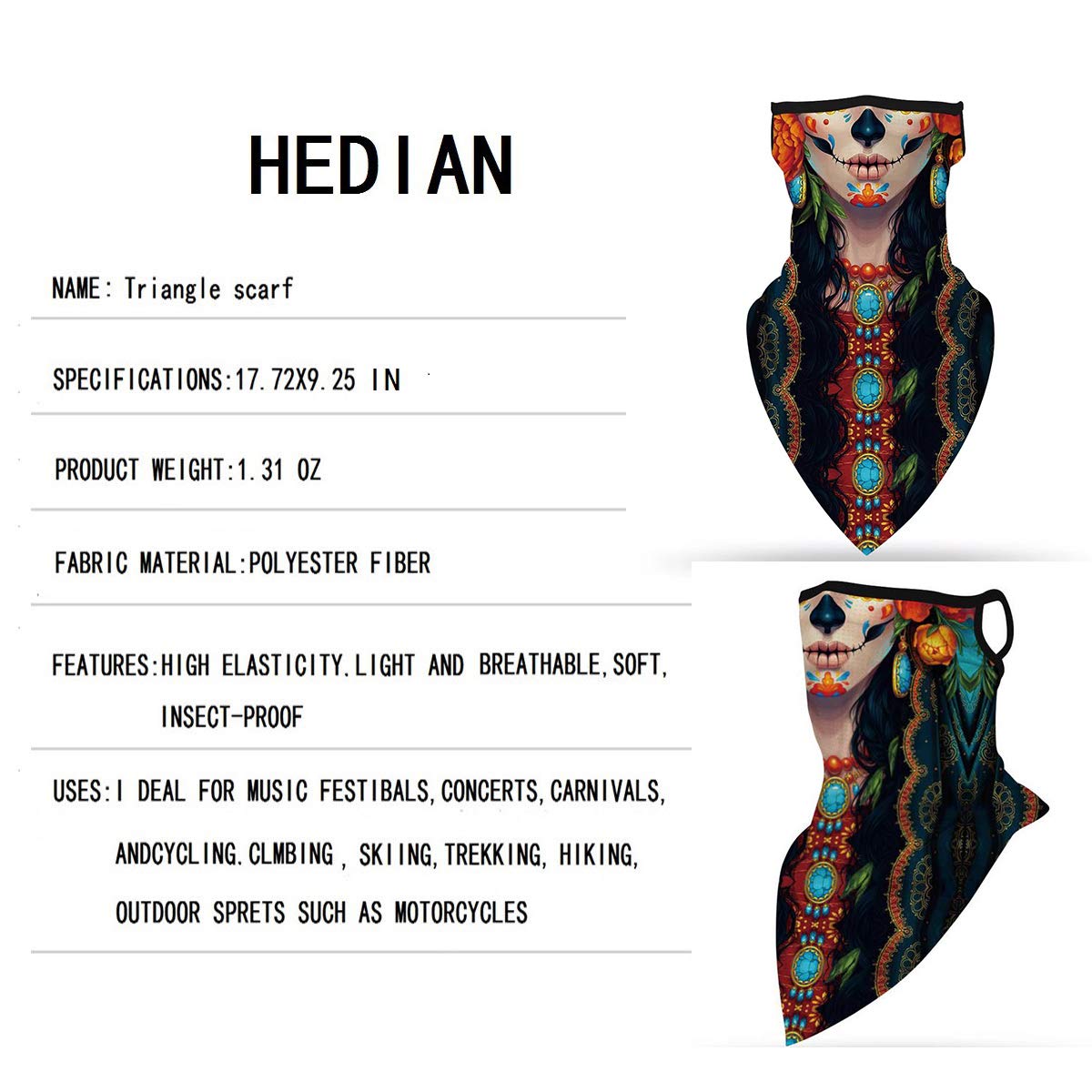 Hedian Neck Gaiter Face Mask Reusable Printed Face Mask Balaclava Fishing Mask Sport Cloth Washable