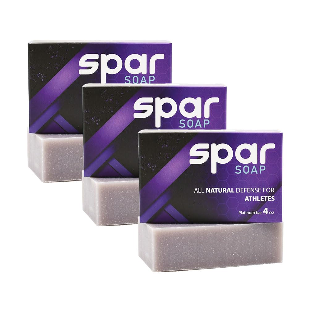 Spar Soap Platinum Bar, Natural Tea Tree 4oz Soap Bar (3-Pack), Antifungal Properties, For BJJ, MMA, Wrestlers, Grapplers, Men/Women, USA Made Body Soap, For Body Odor, With Lavender, Cassia, Clove