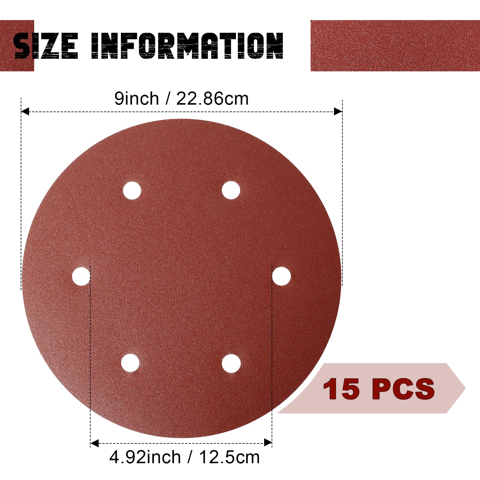 9 Inch 6 Hole Sanding Disc, GOH DODD 60 Grit 15 Pieces Hook and Loop Sandpaper Aluminum Oxide Sanding Pads Sand Paper for Drywall Sander