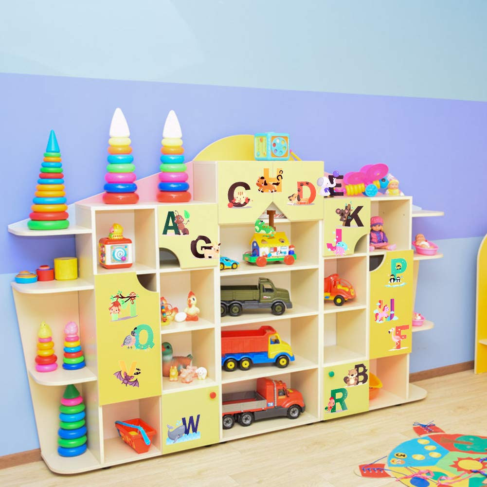 OOTSR 26 Alphabet Wall Decals, Removable Wall Decals Stickers Decor, Colourful Animal Alphabet ABC Wall Stickers for Nursery Bedroom Living Room décor