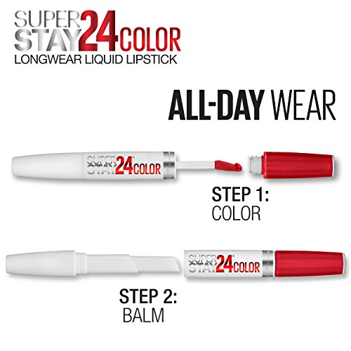 Maybelline Super Stay 24, 2-Step Liquid Lipstick Makeup, Long Lasting Highly Pigmented Color with Moisturizing Balm, Relentless Ruby, Ruby Red, 1 Count