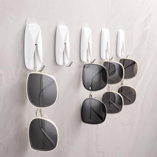 ALOCEO Kitchen Wall Hooks, No Damage Sticker Hooks, Plastic Hooks for Shower, Bathroom, Removable Hooks for Hanging up to 2.2 lbs, 12 White Hooks and 13 Adhesive Strips