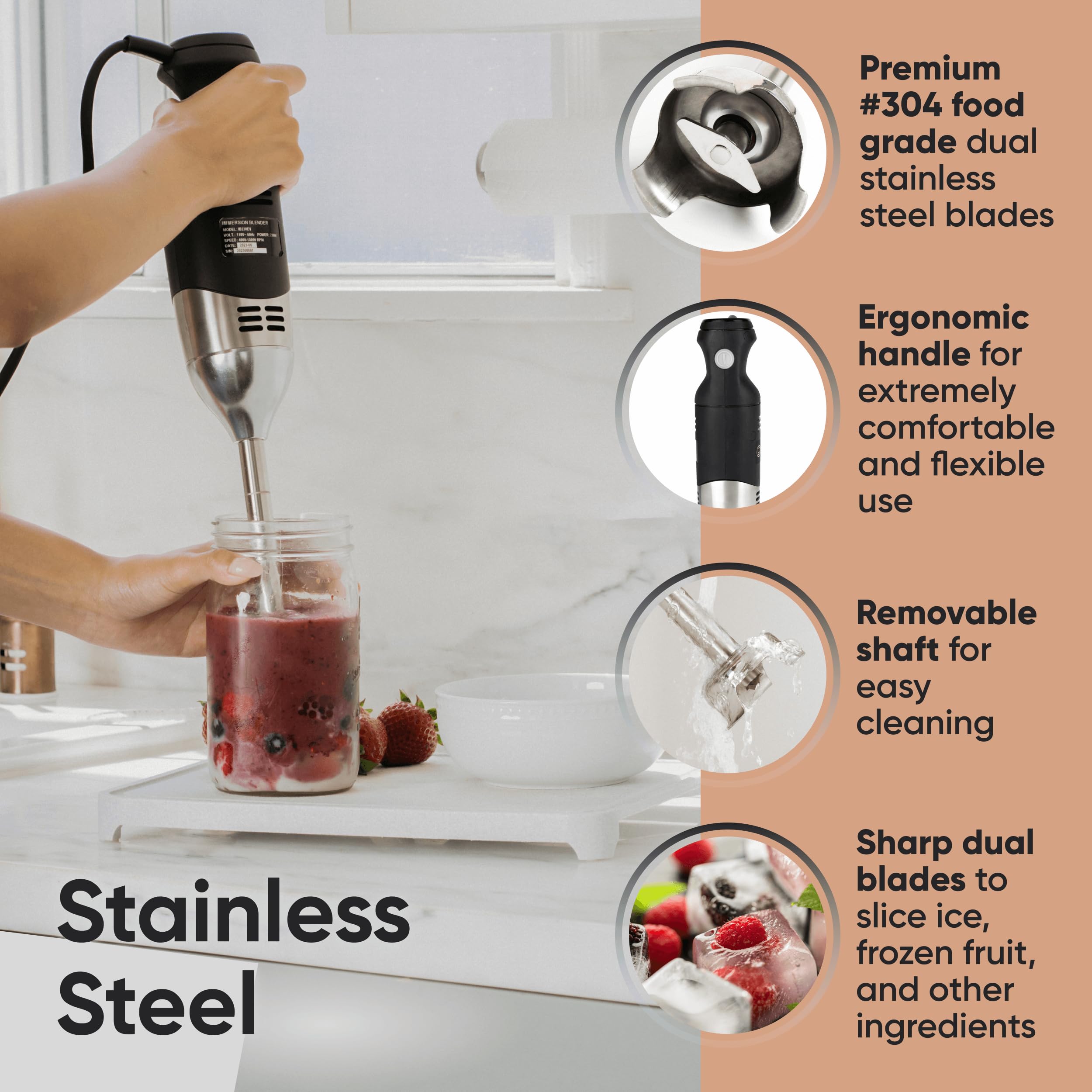 7” Stainless Steel Handheld Immersion Blender and 16” Light Duty Commercial Immersion Blender bundle