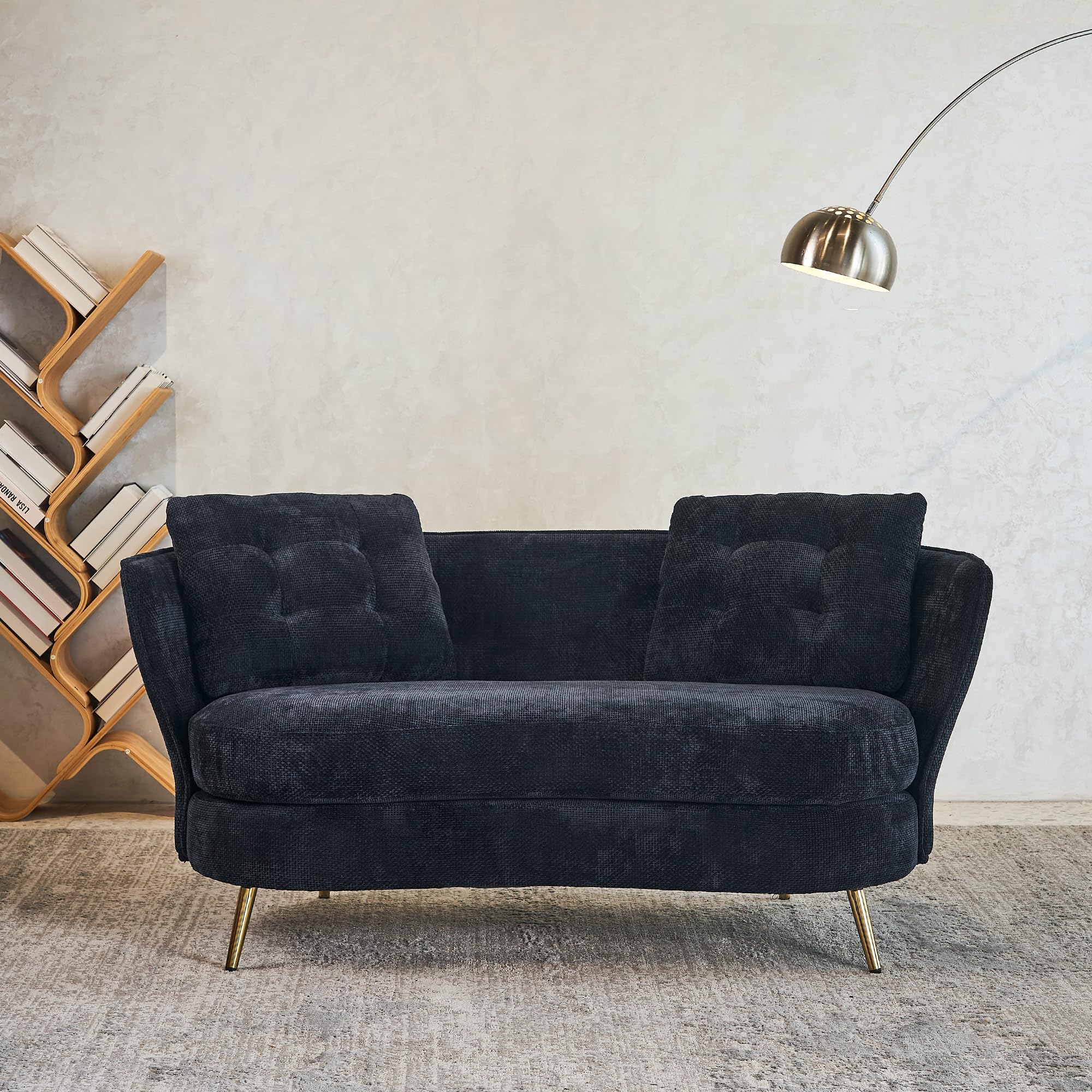 Modern Tufted Velvet Loveseat,Futon Club Two Seater Sofa,Compact Living Room Studio,Office,Dormitory,Breathable Spring Small Sofa For Entertainment Room Suitable For Living Room ＆ Bedroom (Black)