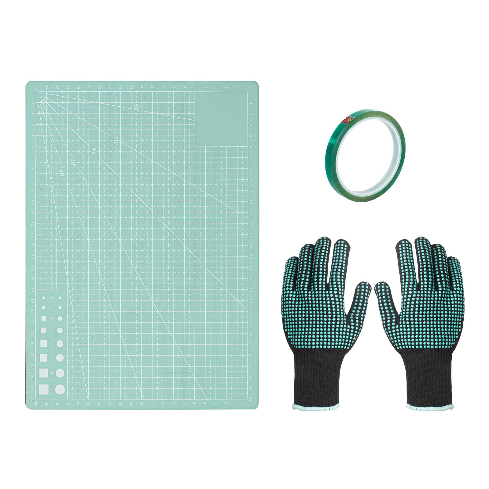 A Pair of Heat Resistant Gloves, A Heat Resistant Tape & A A4 Cut Mat - for Sublimation, HTV Heat Press Use - Green