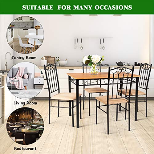 Tangkula 5 Piece Dining Table Set, Vintage Wood Top Padded Seat Dining Table and Chairs Set, Home Kitchen Dining Room Furniture
