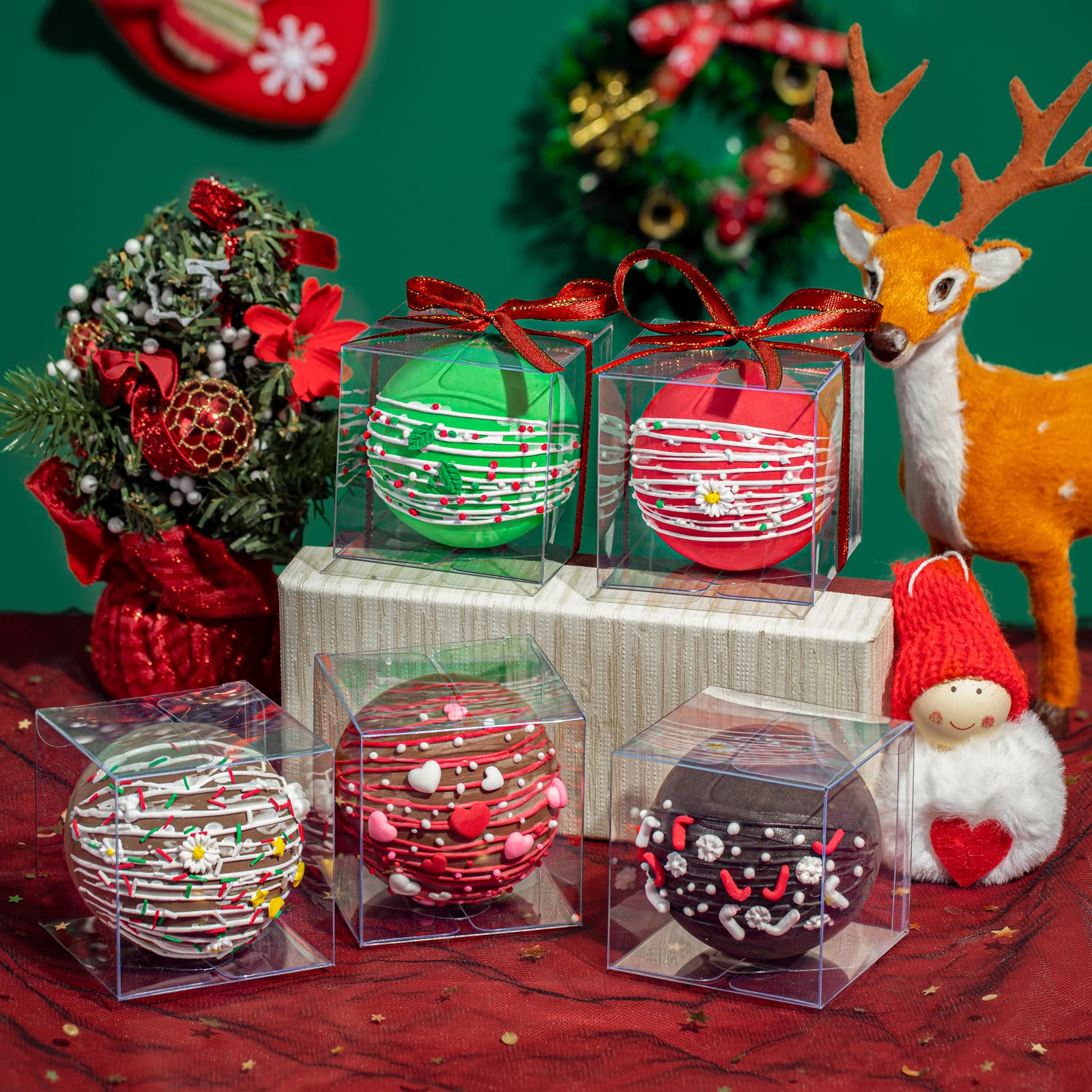 TEMLQPACK 50 Pack 3x3x3 Inch Clear Hot Chocolate Bomb Boxes Christmas Small Gift Boxes Cupcake Boxes Pastry Boxe Candies Boxes Birthday Wedding Party Favor Boxes