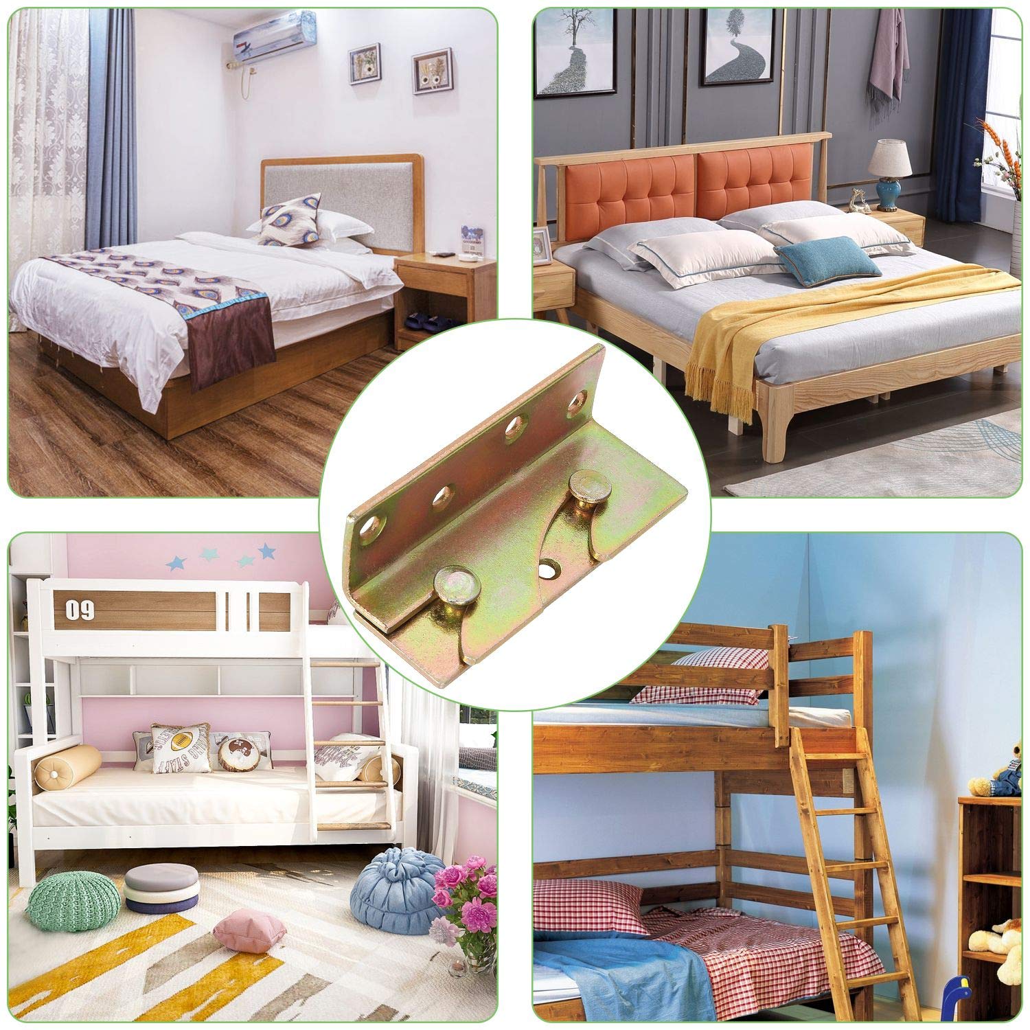 4 Sets Bed Rail Fittings No-Mortise Bed Rail Brackets Heavy Duty Bed Frame Hardware Rust Proof Bed Frame Connectors with Screws for Headboards, Footboards Hold