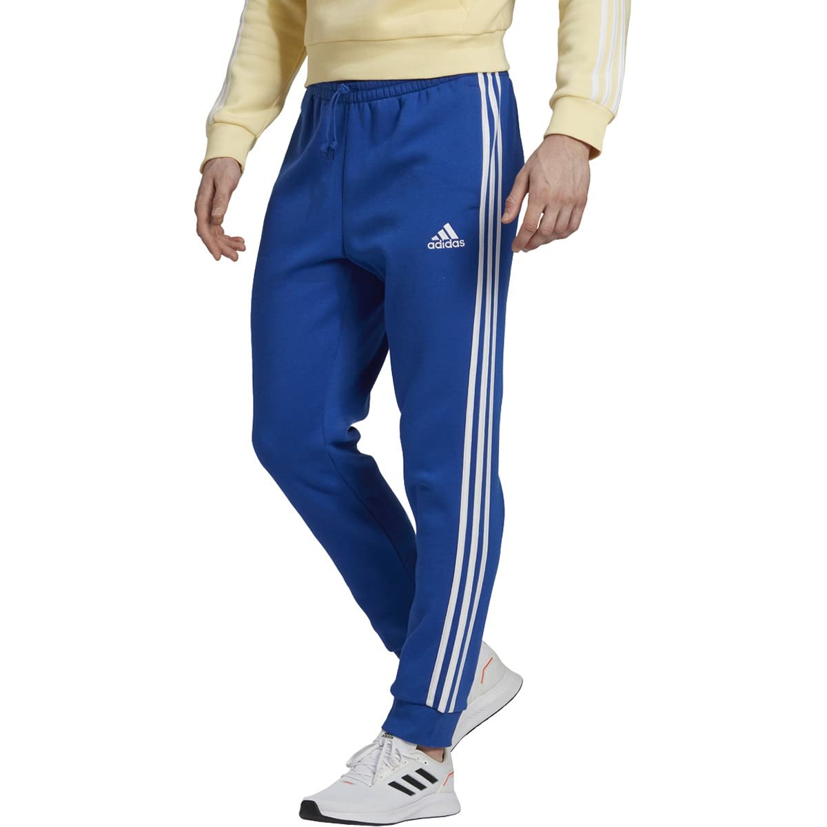 adidas Men's Standard Essentials Fleece Tapered Cuff 3-Stripes Pants, Team Royal Blue/White, Medium