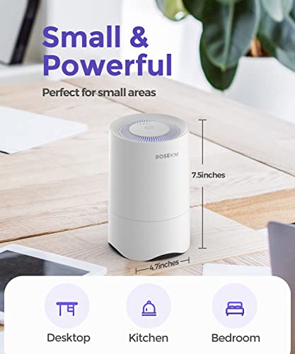 Rosekm Small Air Purifier with 1-Year Pack Replacement Filter, Personal Desk Mini Air Purifier, Room Hepa Air Purifier Fresheners Cleaner for Pets, Smoke, Desktop, Office (White)