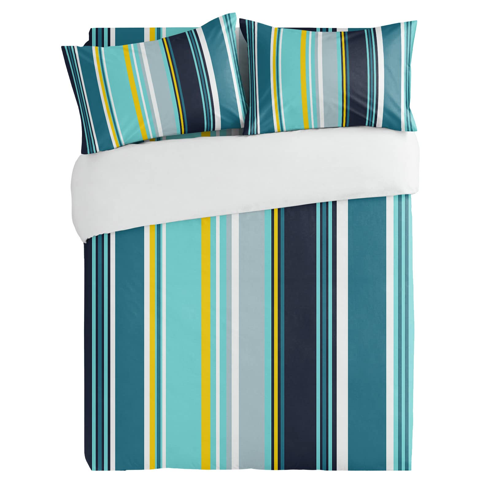 Duvet Cover Set 3 Pieces Queen Bedding Sets Teal Navy Gradient Stripe Abstract Geometric Luxury Comforter Cover with Pillowcases Microfiber Bedroom Quilt Covers-Zipper Closure Vertical Ombre Lines