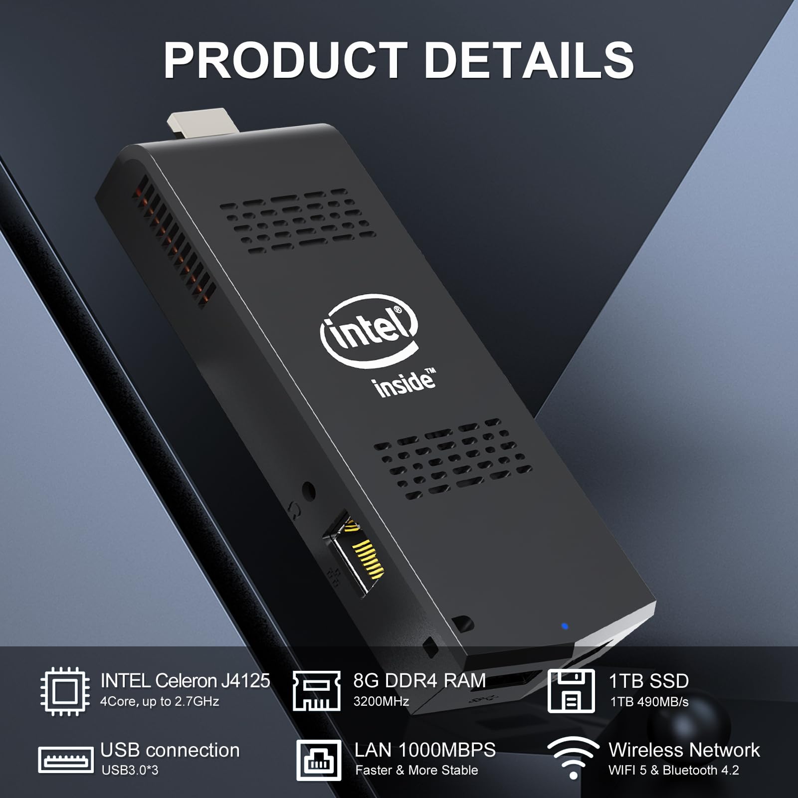 AIOEXPC Mini PC Stick Intel Celeron J4125 Windows 11 Pro 8GB DDR4 512GB SSD Compute Stick Support 4K HD, Gigabit Ethernet, 2.4G+5.0G Dual Band Wi-Fi, USB 3.0 Port, Bluetooh 4.2