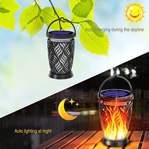 Aionarew Solar Lantern, Outdoor Hanging Solar Lantern Flickering Flame Solar Torch Lights Waterproof LED Flame Umbrella Lights Landscape Decorative Lighting for Garden Patio Yard Table, 2 Pack