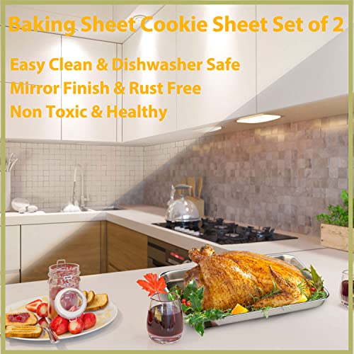 Baking Sheet Cookie Sheet Set of 2, Umite Chef Stainless Steel Baking Pans Tray Professional 12 inch, Non Toxic & Healthy, Mirror Finish & Rust Free, Easy Clean & Dishwasher Safe