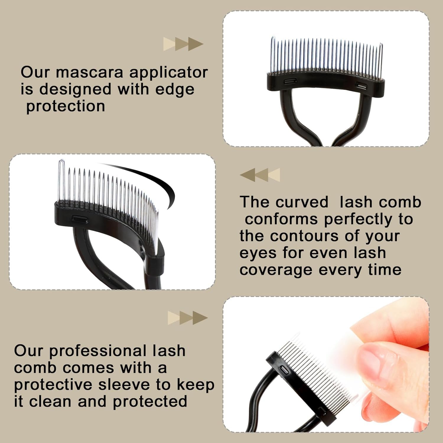 Docolor Eyelash Comb Eyelash Separator Tool Mascara Applicator Eyelash Brush Lash Separator Tool Comb Arc Designed Cosmetic Brushes Tool, with Comb Cover (Black)