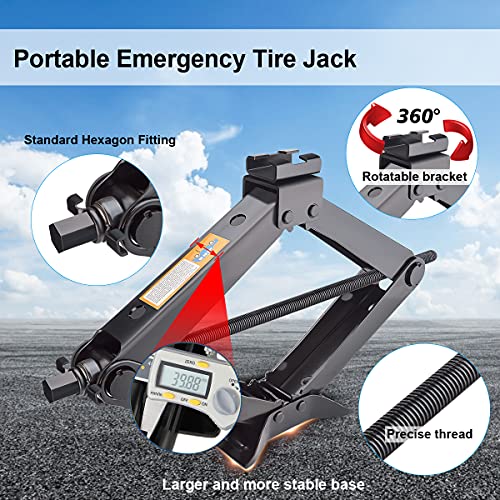 AUTOINS Scissor Jack Set- 3 Ton (6614 lbs) Car Jack Kit Auto - Smart Mechanism with Hand Crank/Wrench/Lug Wrench Thickened Base for Car SUV MPV