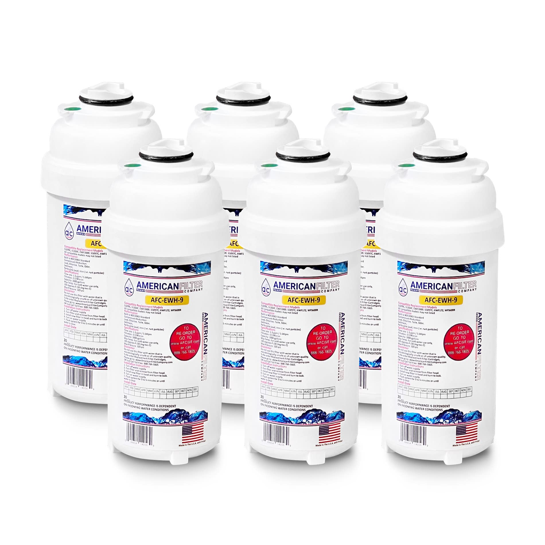 AFC Brand, water filter, Model # AFC-EWH-9, Compatible with HTVZDBLPV WF,HTVZDBLPV-NF,HTVZDBLPV-WF,HTVZDBLSS NF,HTVZDBLSS WF - 6 Pack