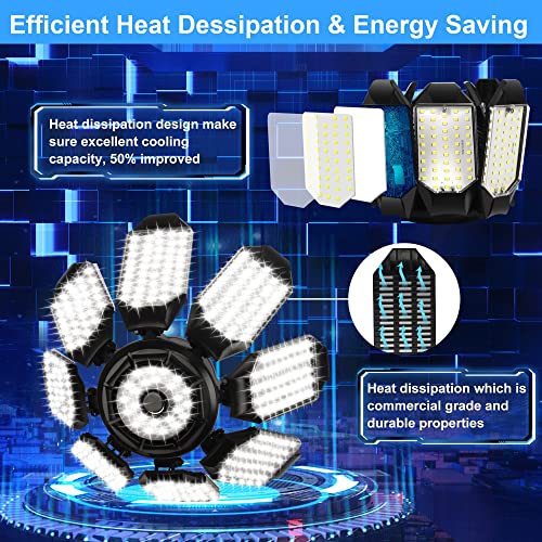 AUDLES 8+1 LED Garage Light, 260W LED Shop Light, E26/E27 Super Bright Deformable Ceiling Light Garage Lighting, Bay Light, Attic Light, Basement Light 2PK