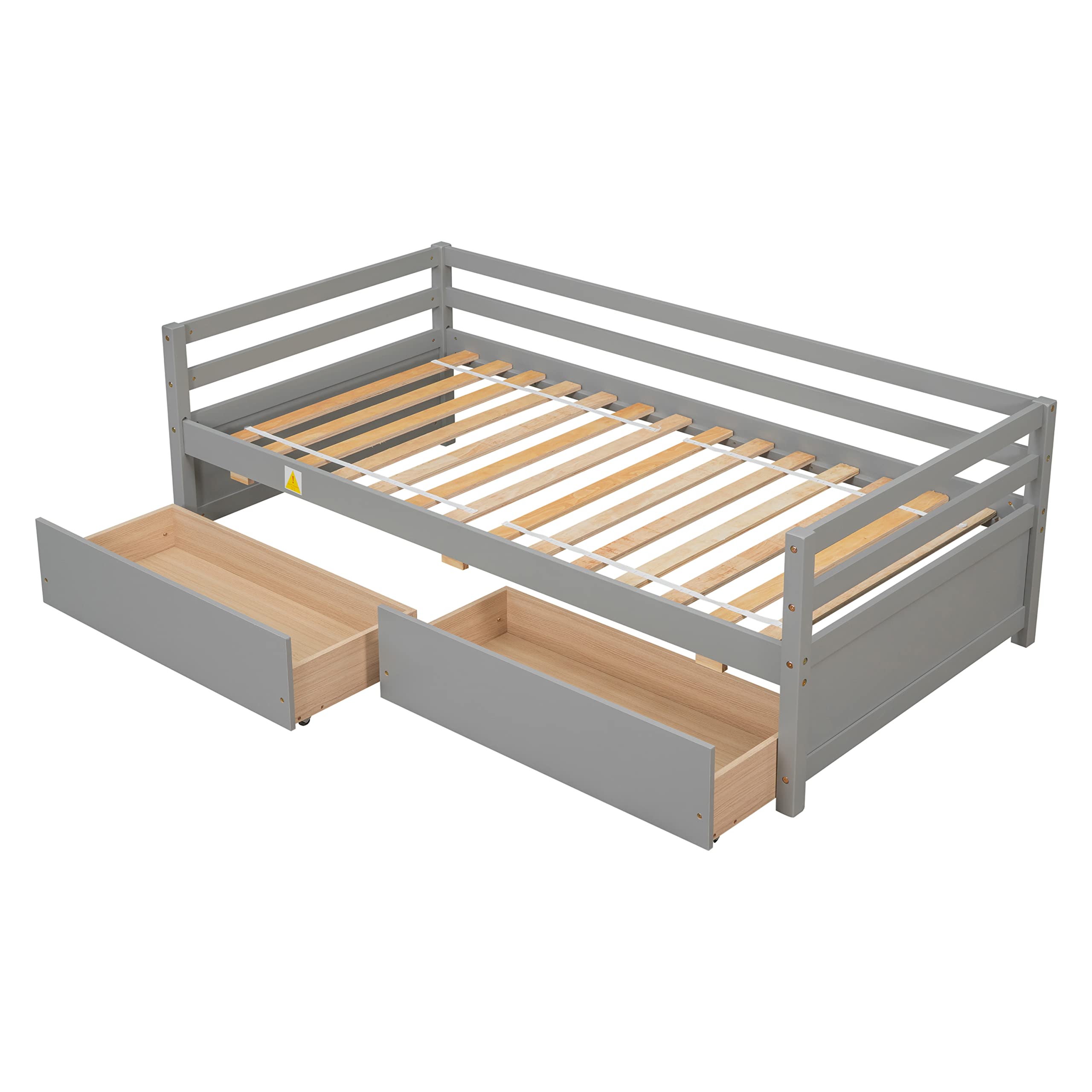 Harper & Bright Designs Twin Daybed with 2 Storage Drawers, Wooden Twin Size Daybed Frame, Dual-Use Daybed Sofa Kids Bed for Living Room,Guest Room,Children Room, No Box Spring Needed, Gray