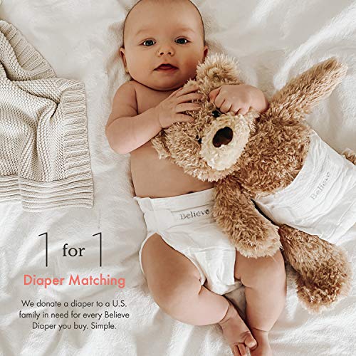Believe Baby Bamboo Baby Diapers Size 1 - Premium, Super-Absorbent, Hypoallergenic for Sensitive Skin, Chemical-Free, Unscented, Eco-Friendly Diaper for Babies 8-14 lbs - 60 Ct
