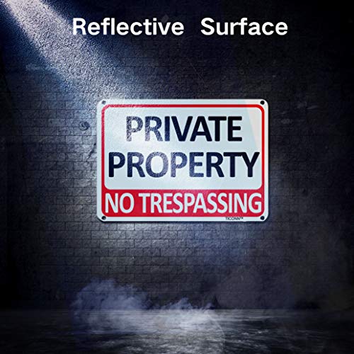 TICONN 4-Pack Private Property Sign, No Trespassing Aluminum Warning Sign, 7’’x10’’ for Security Alert, Reflective, UV Protected & Waterproof