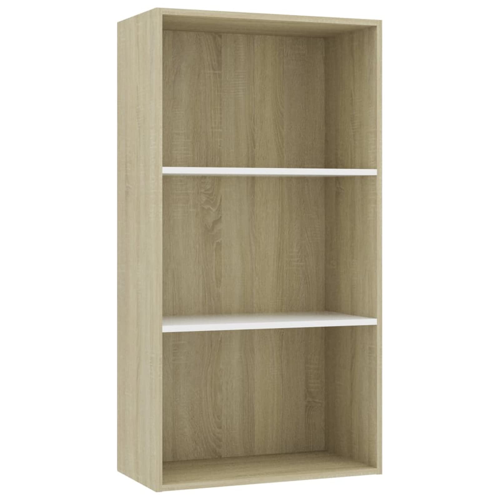 Camerina 3-Tier Book Cabinet 3 Tier Shelf Organizer Bedroom Storage and Organization Corner Book Shelf Office Open Bookshelf White and Sonoma Oak 23.6"x11.8"x44.9" Engineered Wood