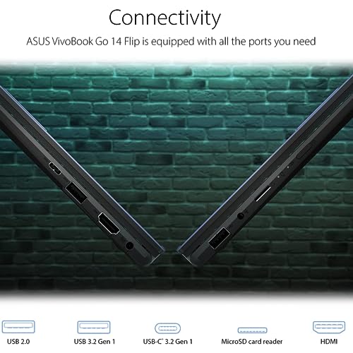 ASUS Newest Thin and Light VivoBook, 14 HD Touchscreen 2-in-1 Laptop, 4GB RAM, 128GB (64G SSD+64G MSD), Intel Celeron Processor, Type-C,HDMI, Microsoft 365 Personal 1-Year, Windows 11 S