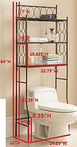Pilaster Designs Transitional Copper Iron 3 Tier Exeter Over The Toilet Bathroom Spacesaver Storage Rack Organizer