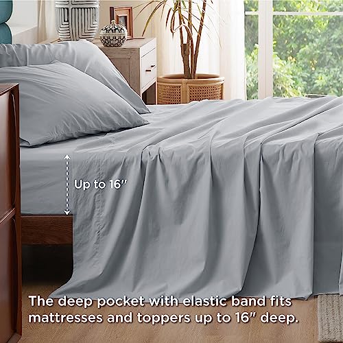 Bedsure 100% Cotton Sheets Queen Size - Soft Percale Sheets, 4 Pieces Grey Sheet Set, Breathable Cooling Queen Sheets, Cotton Bed Sheets with Deep Pocket Up to 16", Bedding Sheets & Pillowcases