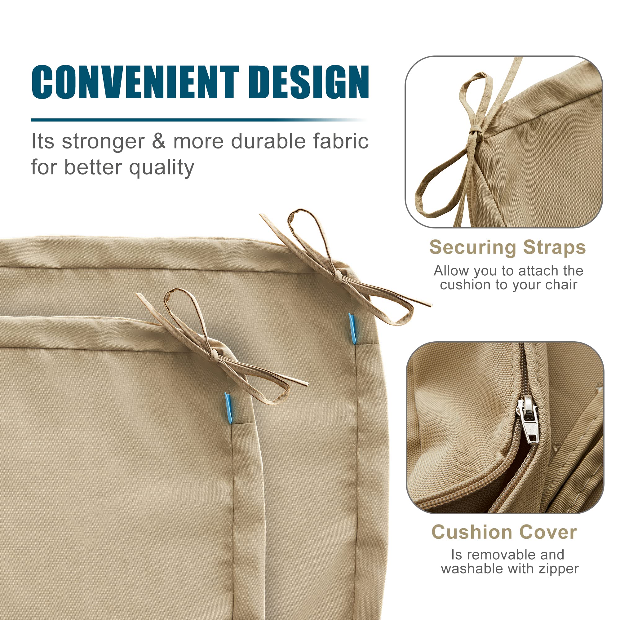 ARTPLAN Patio Chair Seat Cushion Slipercover(Cover-only No Insert) Outdoor Patio Cushion Covers Set with Tie,Zipper Colsure,Floral 20"X22"X4"(2 Pack),Light Brown