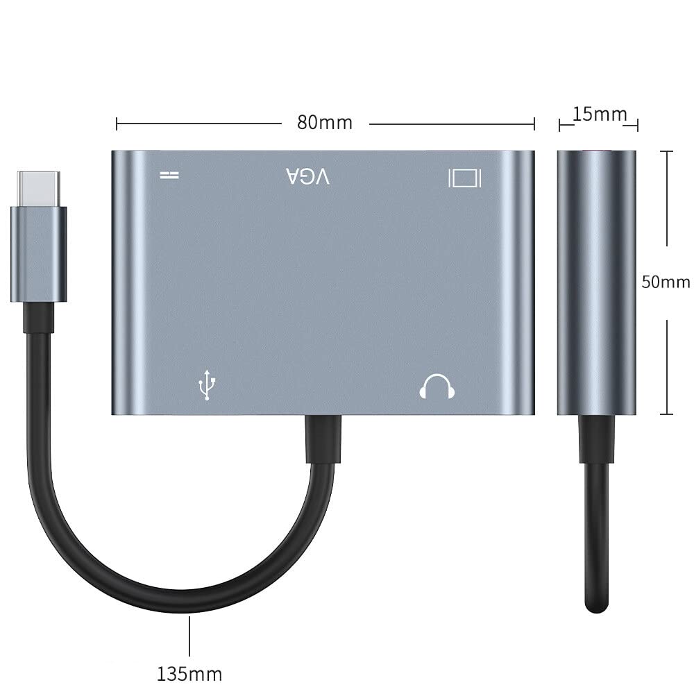 5 in 1 Type-C Docking Station USB-C Hub Adapter with USB3.0 USB-C PD 100W 4K HDMI-Compatible 1080P VGA 3.5mm Audio for PC Computer Laptop BYL-2002