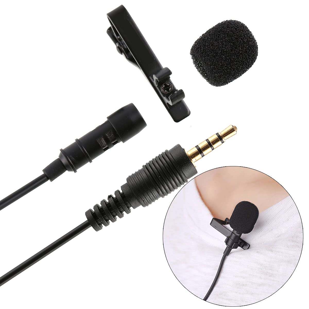 Camidy Clip On Lapel Microphone,Mini Handless Lavalier Mic 3.5mm Jack Wired Omnidirectional Condenser Microphone for Voice Recording