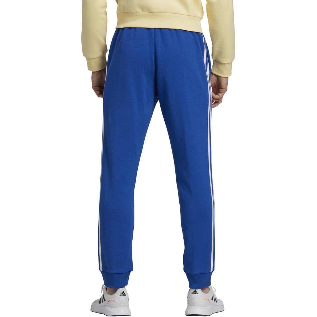 adidas Men's Standard Essentials Fleece Tapered Cuff 3-Stripes Pants, Team Royal Blue/White, Medium