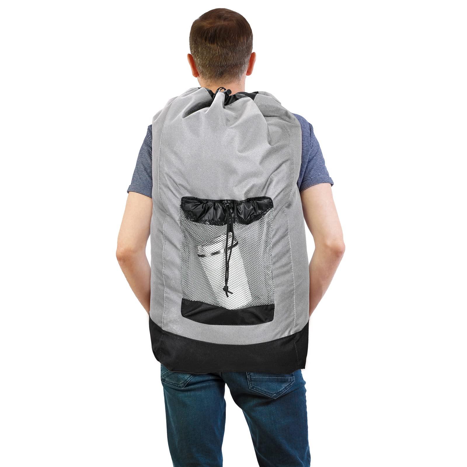 Panelee 2 Pcs Mesh Shower Caddy Laundry Backpack Large Laundry Bag Mesh Shower Bag with 8 Pockets Portable Laundry Travel Bags Tote for College Room Bathroom Shower Essentials Storage (Black, Gray)