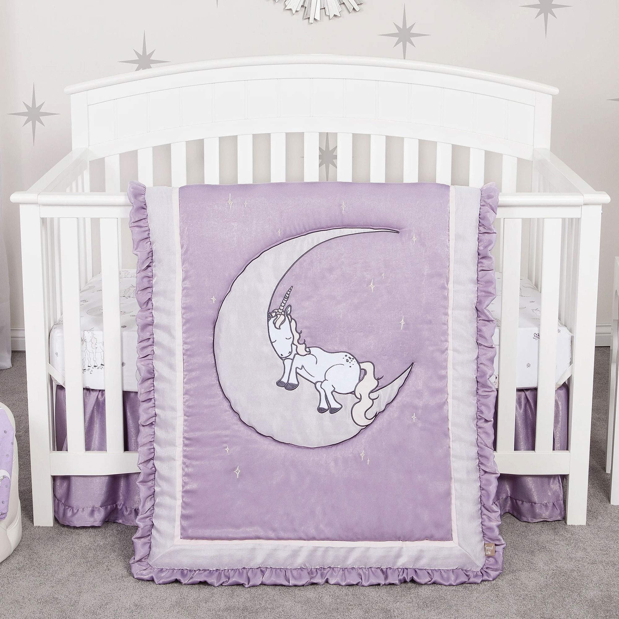 Trend Lab Unicorn Dreams 3 Piece Crib Bedding Set, Can Be Used As A Blanket Or A Playmat for Tummy Time, Includes Quilt, Fitted Crib Sheet and Skirt