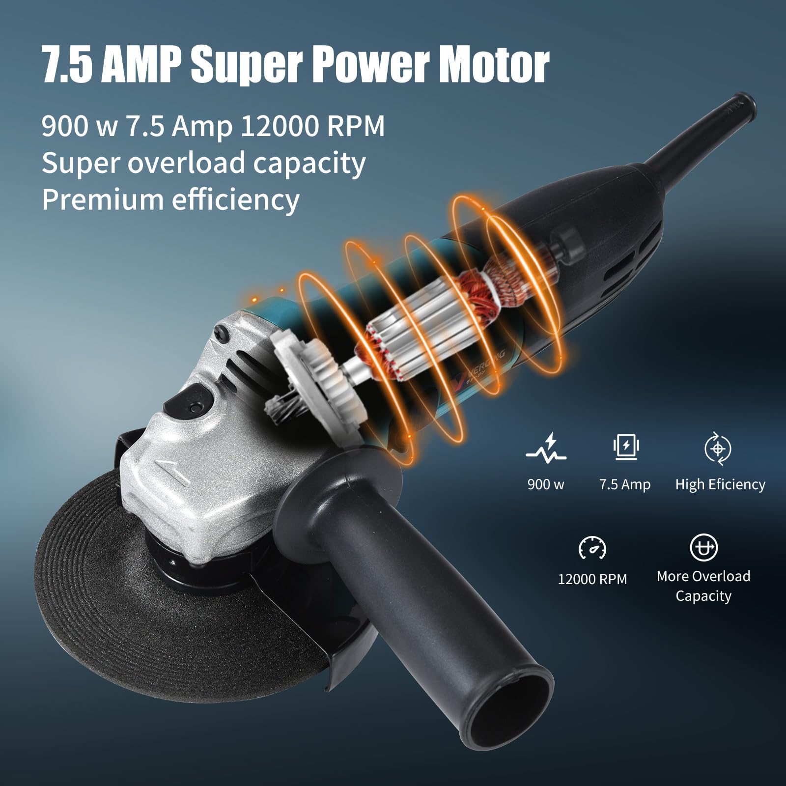 Angle Grinder Grinder Tool, Variable Speed Angle Grinder 4 1/2 Cut off Tool, Metal Cutter Grinder Tool with Grinding and Buffer Polishing Capabilities, 7.5Amp, Non-Slip Handle, and Auxiliary Handle