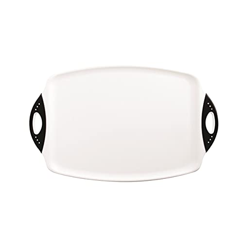 Dexas Chop & Serve Cutting Board, 12.5 by 20 inches, White with Black Handles