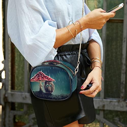 ALAZA Owl Bird Mushrooms PU Leather Small Women Crossbody Shoulder Bag Purse Wallet with Adjustable Chain Strap