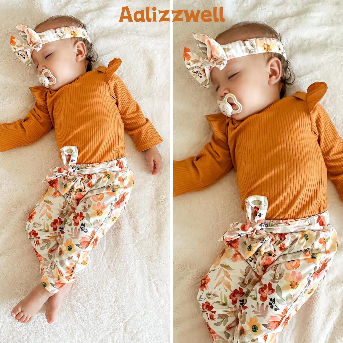 Aalizzwell Preemie Baby Girls Fall Winter Clothes Set Premature Floral Long Sleeve Outfit Brown Autumn