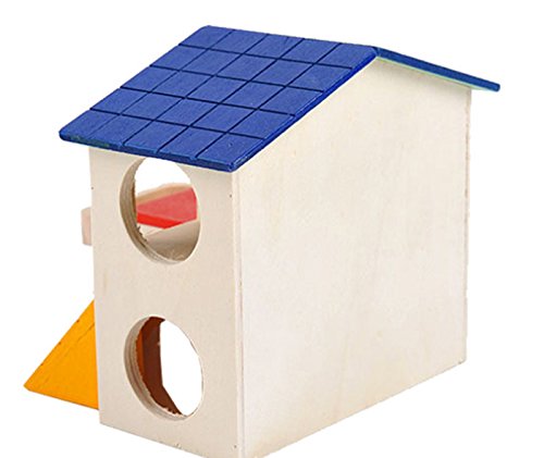 Hamiledyi Pet Small Animal Hideout Hamster House Deluxe Two Layers Wooden Hut Play Toys Chews
